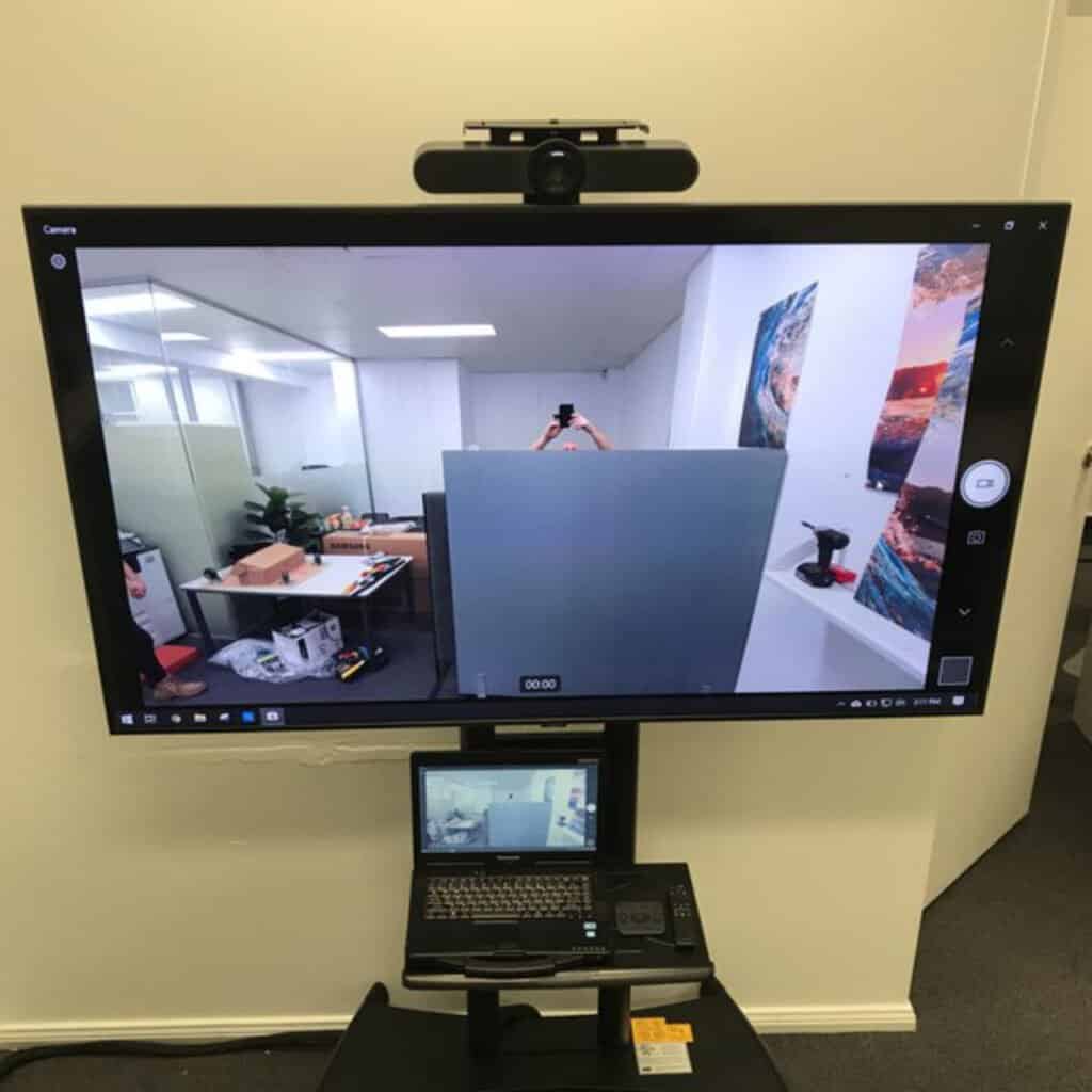 Video Conference Screen on Trolley - Compact Monitor Systems Australia